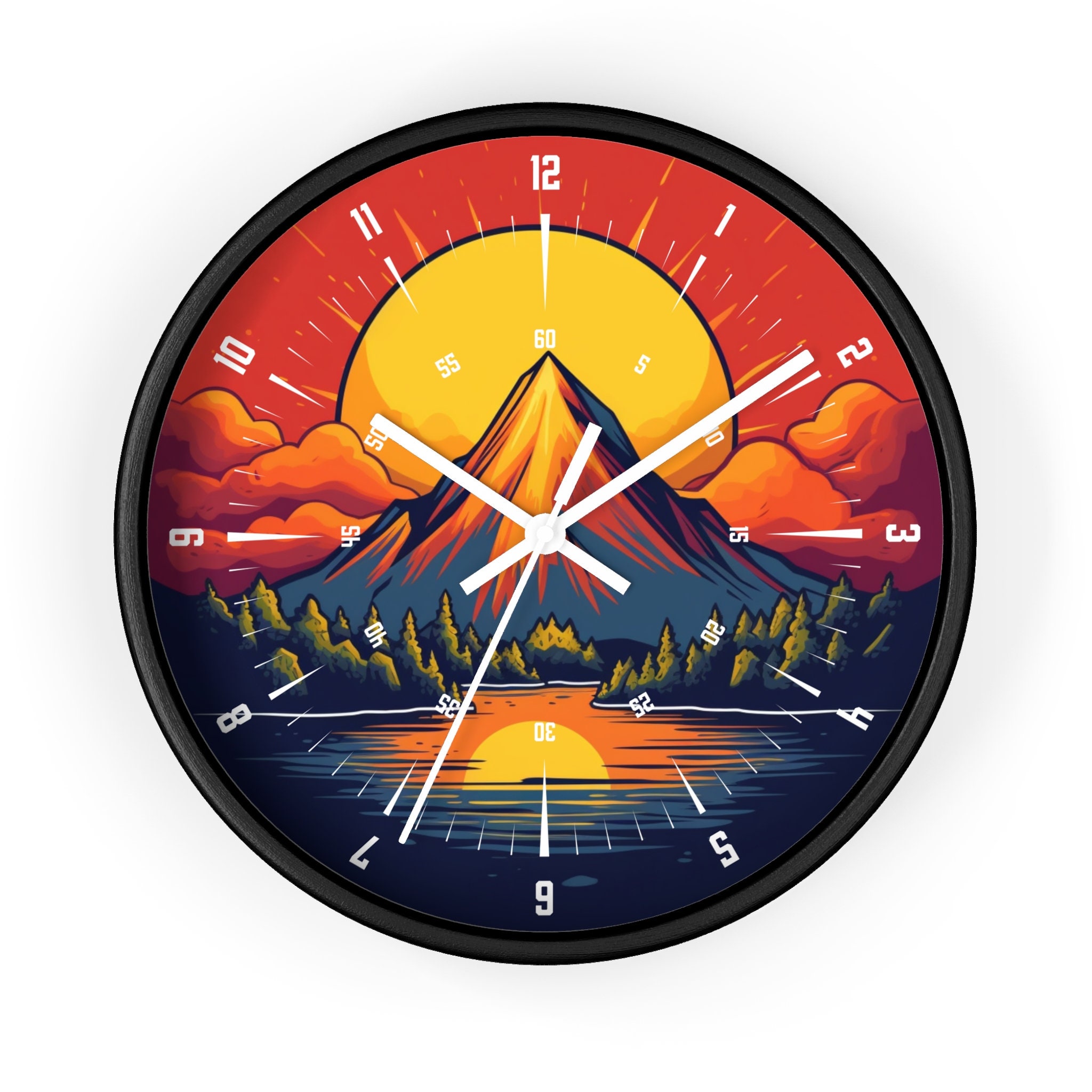 Mountain Sunset Wall Clock, Unique Wall Clock, Office Wall Clock, Quiet ...
