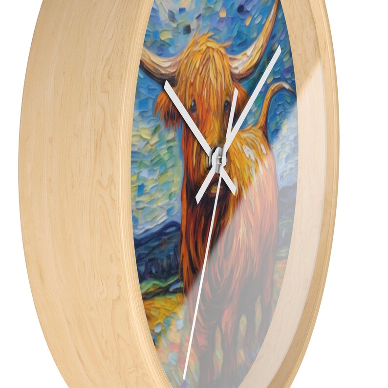 Highland Cow Wall Clock, 10-inch Clock, Van Gogh Starry Night, Highland ...