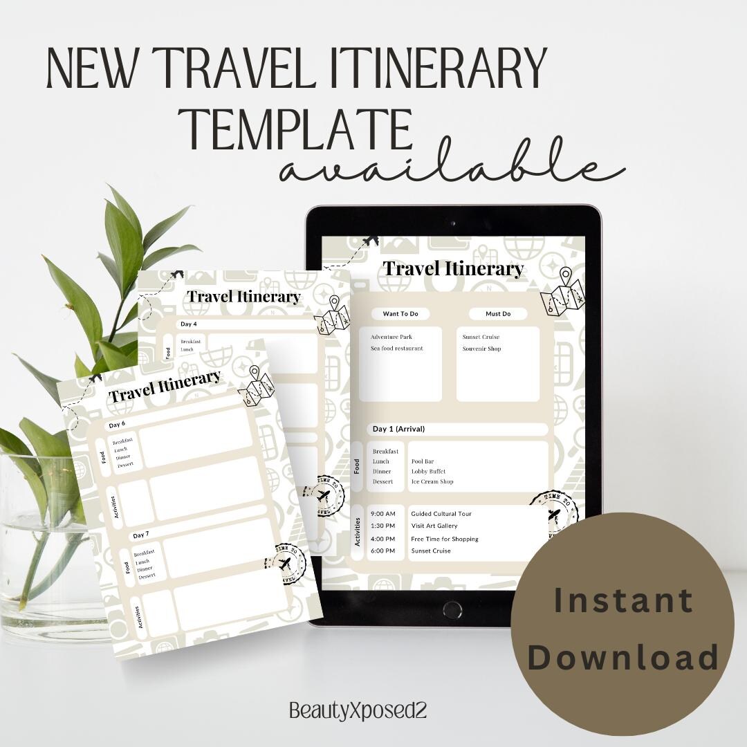 Travel Itinerary Template | Printable & Digital Journal for Trip ...