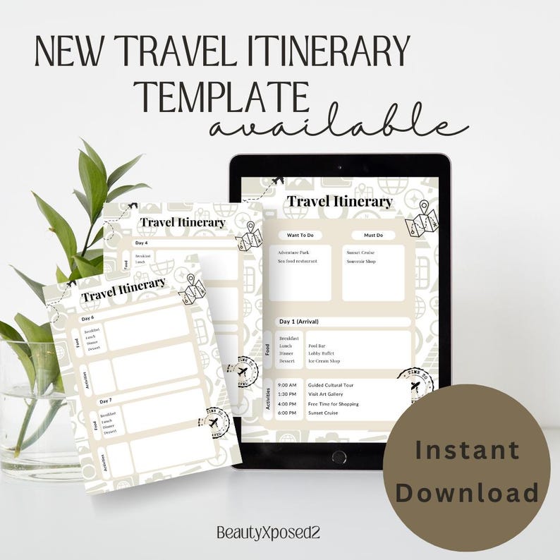 Travel Itinerary Template | Printable & Digital Journal for Trip ...