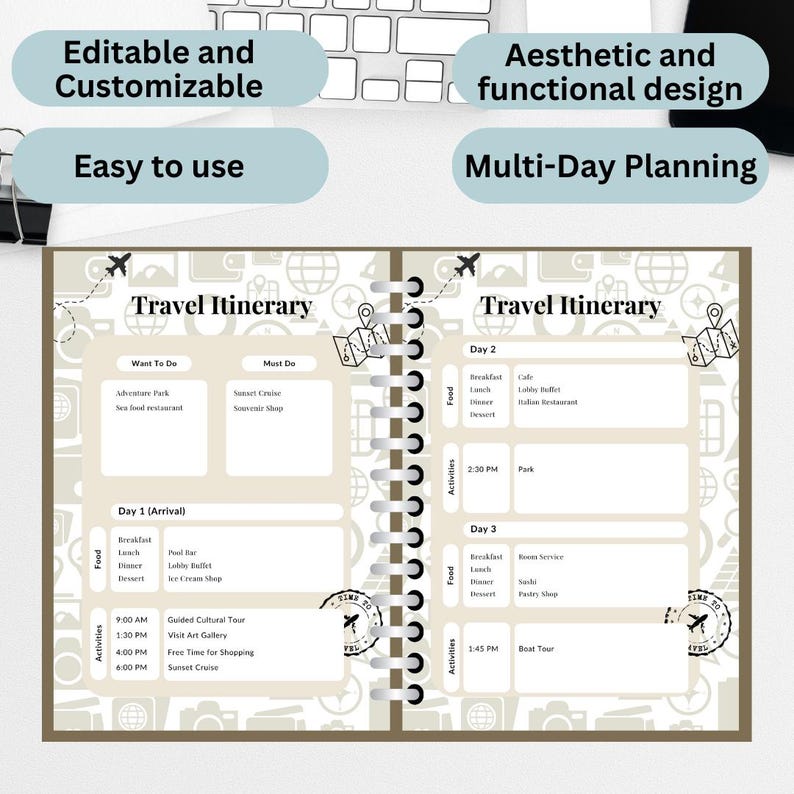 Travel Itinerary Template | Printable & Digital Journal for Trip ...