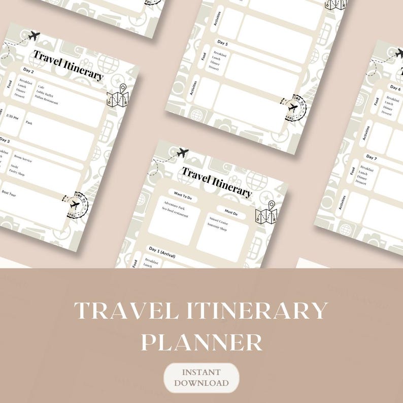 Travel Itinerary Template | Printable & Digital Journal for Trip ...