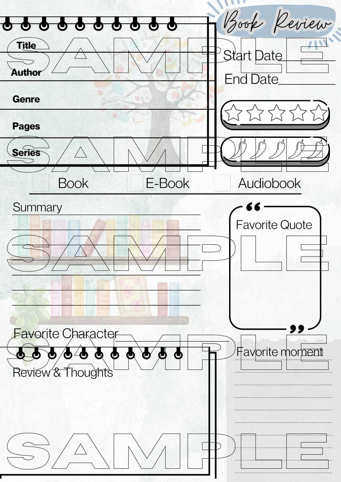 Book Review Template Printable | Digital Reading Tracker PDF | Editable ...