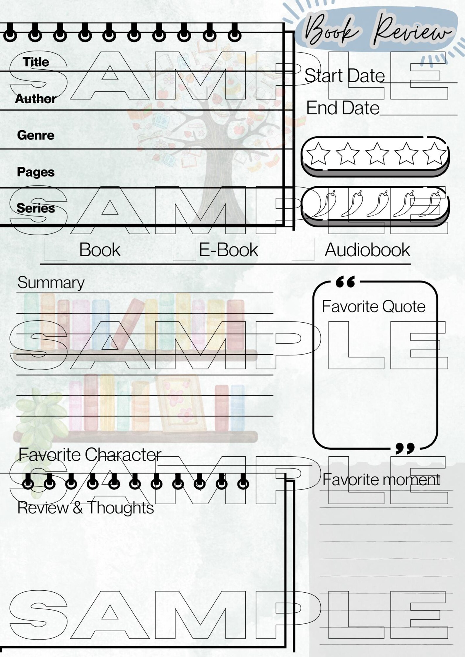 Book Review Template Printable | Digital Reading Tracker PDF | Editable ...