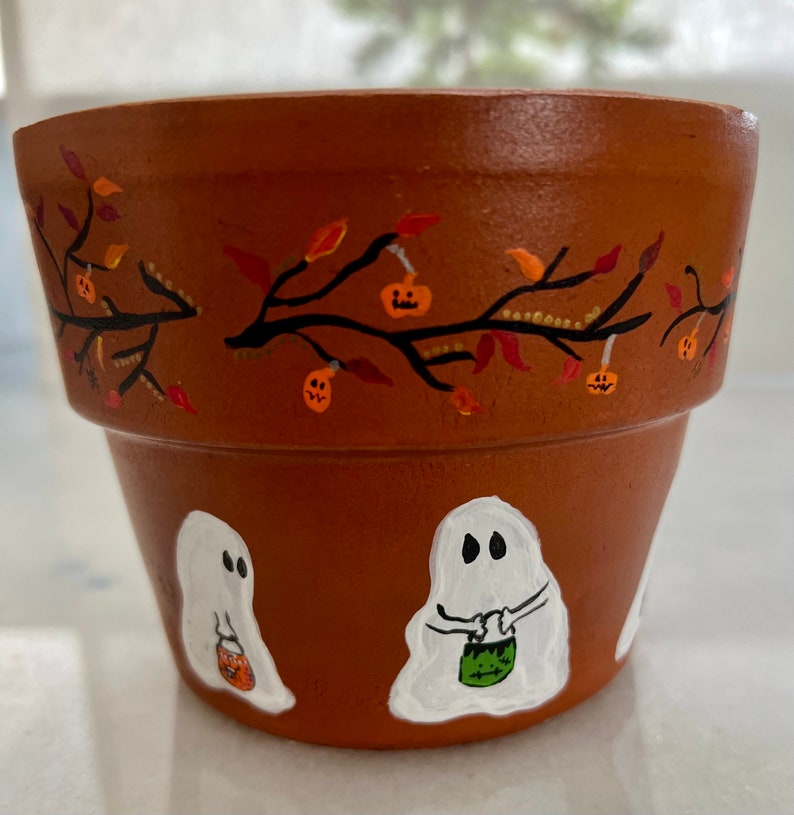 Hand Painted Halloween Terra Cotta Pot - Etsy
