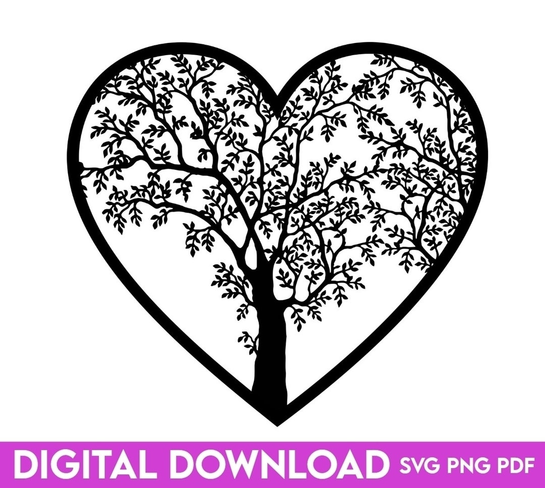 Heart Tree SVG Heart Tree Print Love Tree Silhouette and - Etsy UK