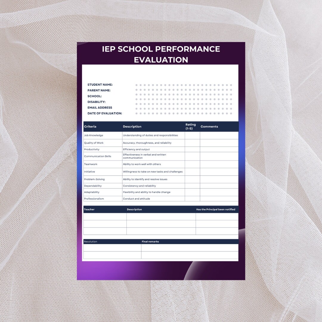 Quarterly IEP Evaluation Form for Parents, Form Template, School Form ...
