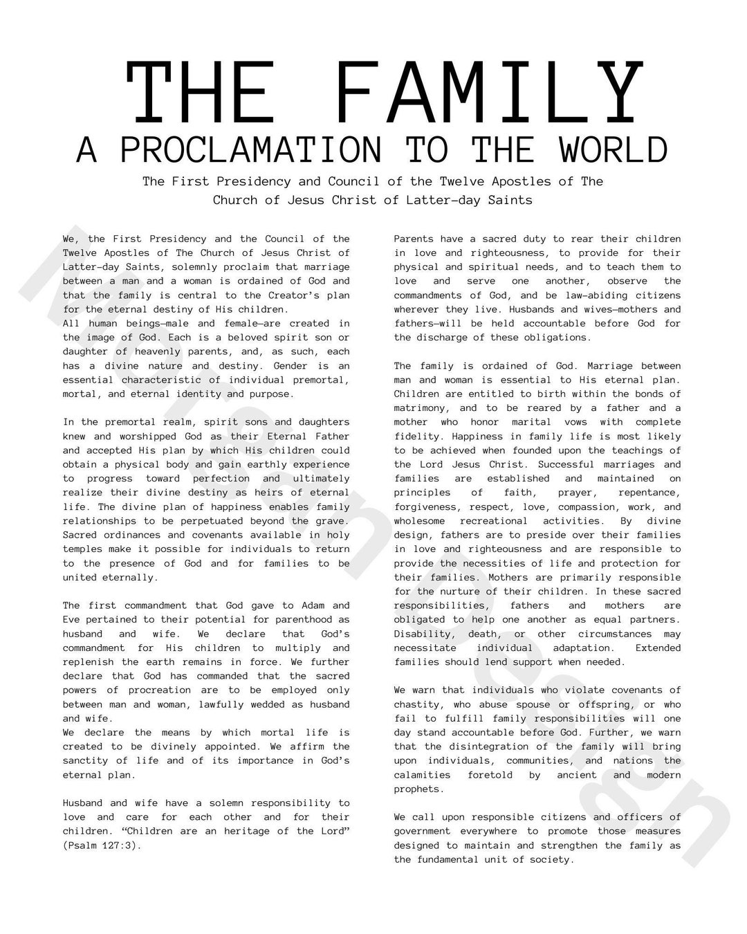LDS Proclamation Posters | Digital Download | Font 7 - Etsy