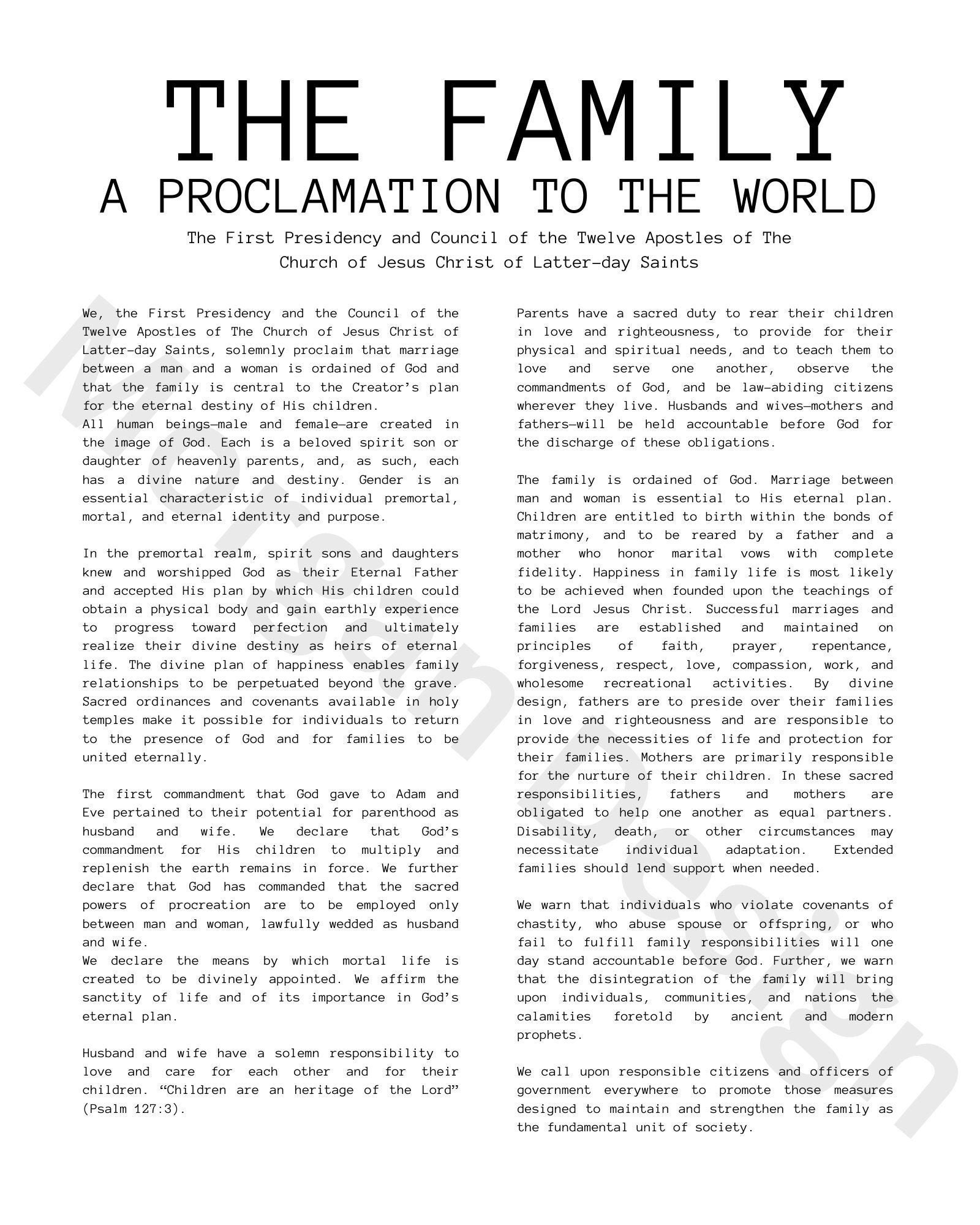 LDS Proclamation Posters | Digital Download | Font 7 - Etsy