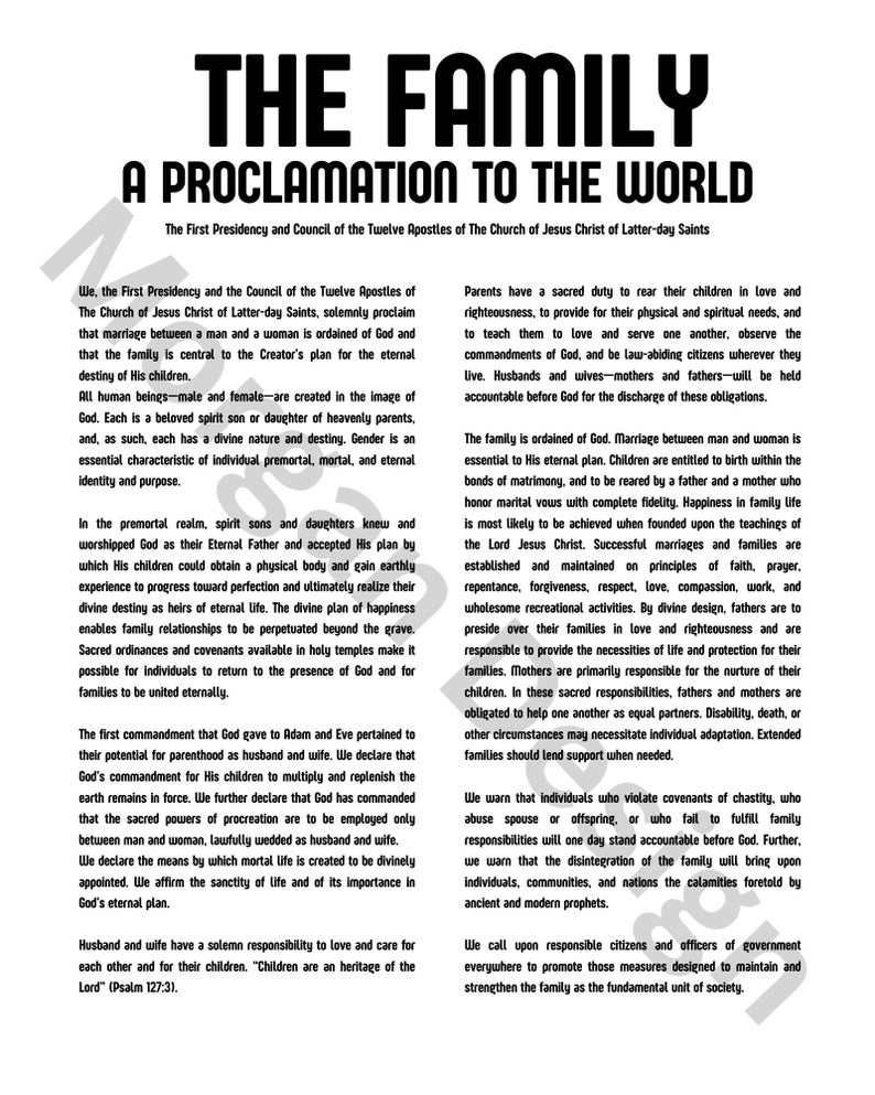 LDS Proclamation Posters Digital Download Font 9 - Etsy