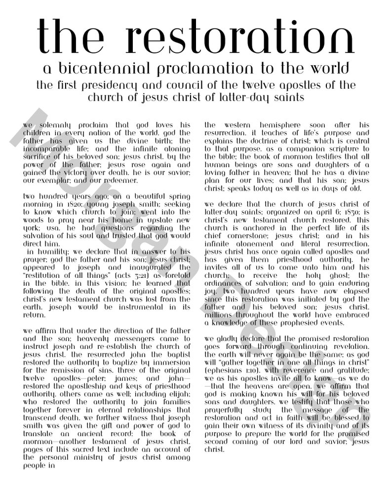 LDS Proclamation Posters | Digital Download | Font 5 - Etsy
