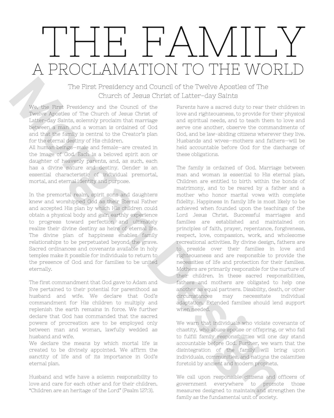 LDS Proclamation Posters | Digital Download | Font 6 - Etsy