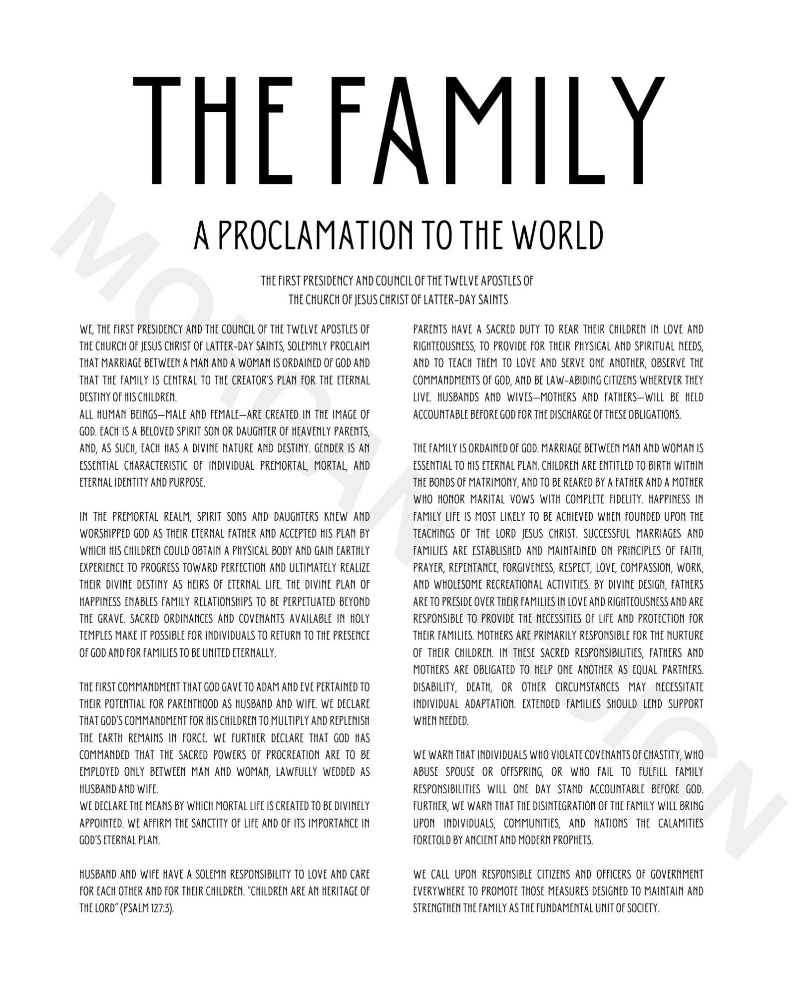 LDS Proclamation Posters | Digital Download | Font 1 - Etsy