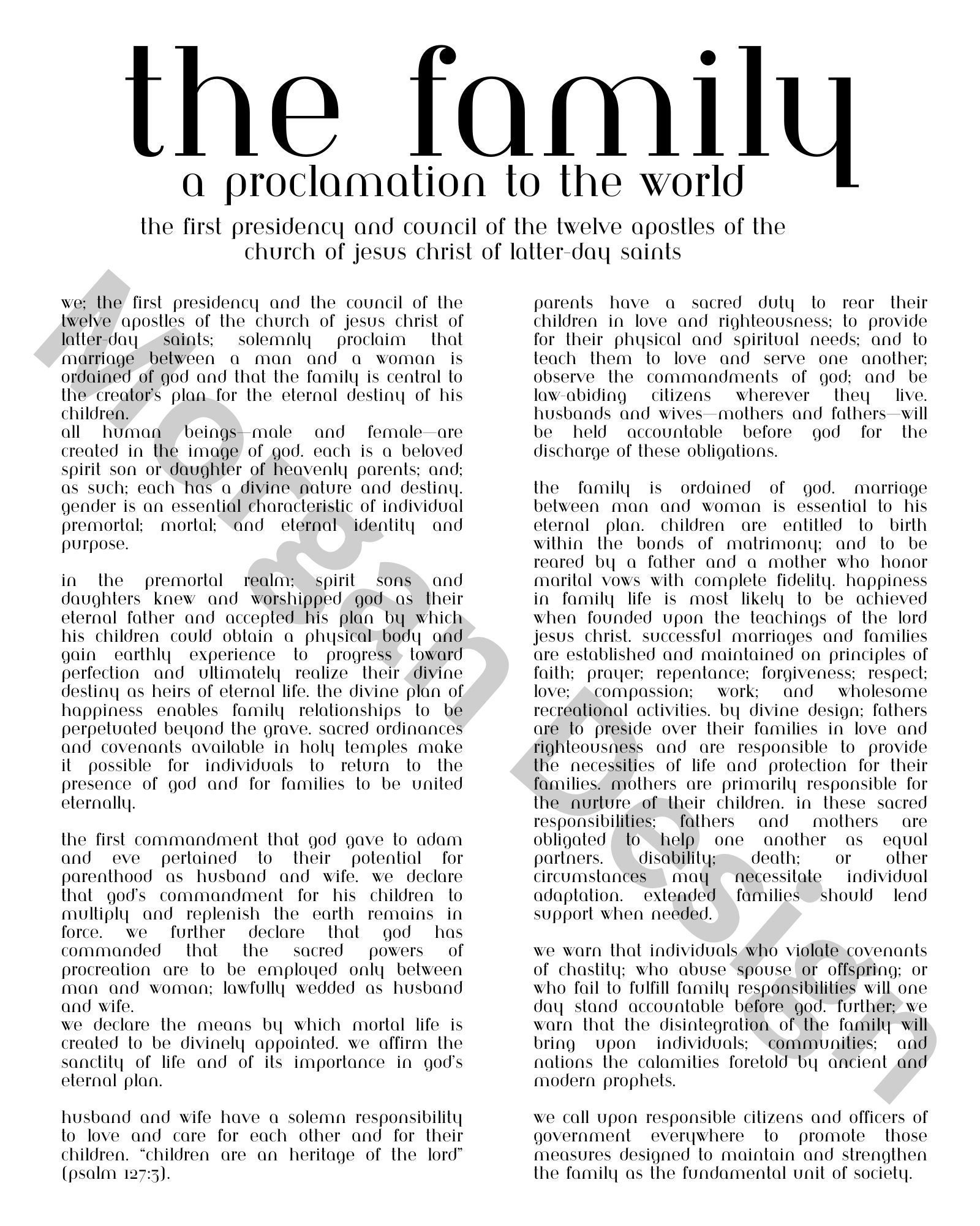 LDS Proclamation Posters | Digital Download | Font 5 - Etsy