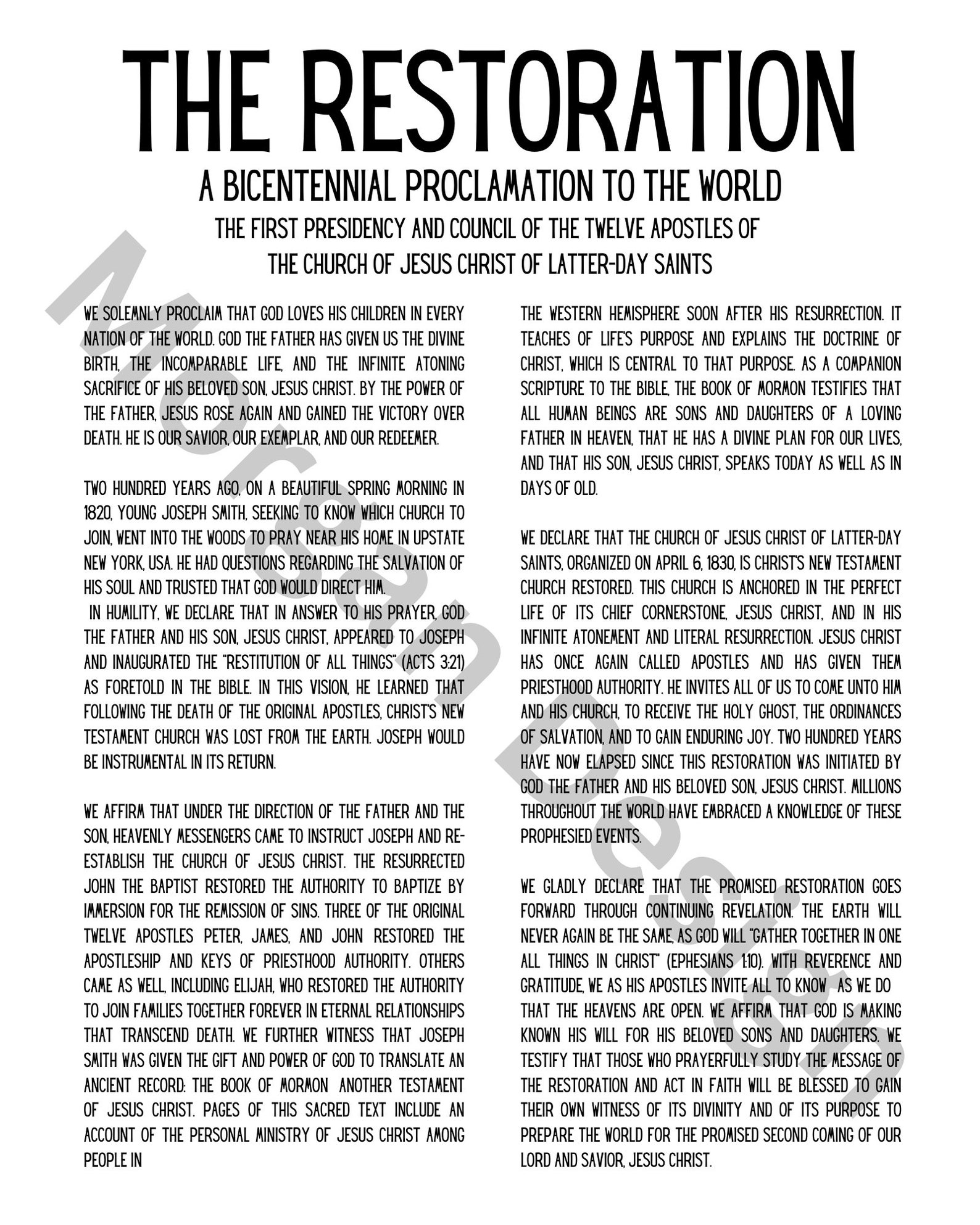 LDS Proclamation Posters | Digital Download | Font 8 - Etsy