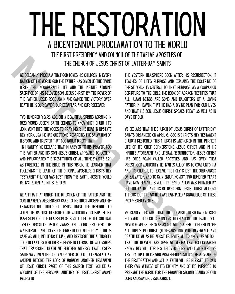 LDS Proclamation Posters | Digital Download | Font 8 - Etsy