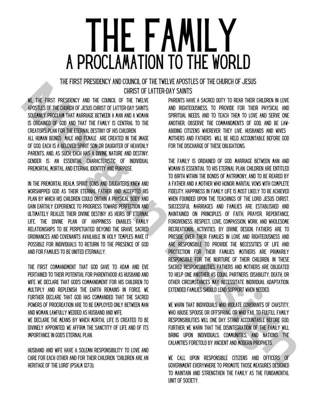 LDS Proclamation Posters | Digital Download | Font 8 - Etsy