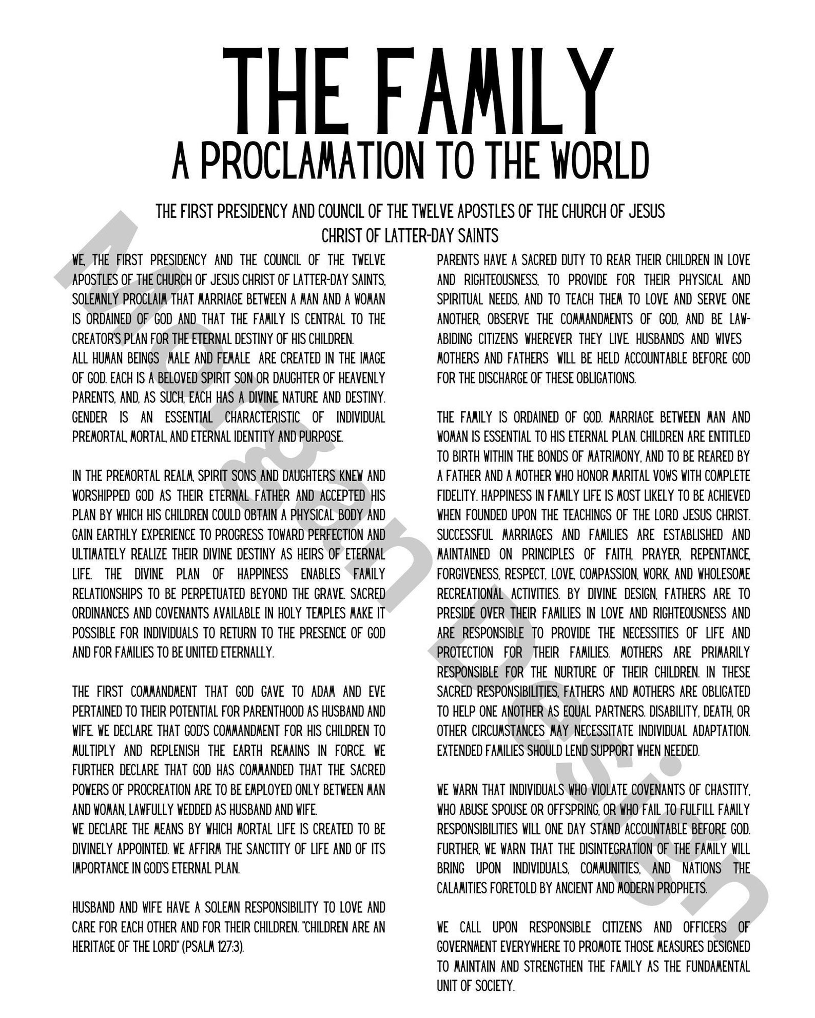 LDS Proclamation Posters | Digital Download | Font 8 - Etsy