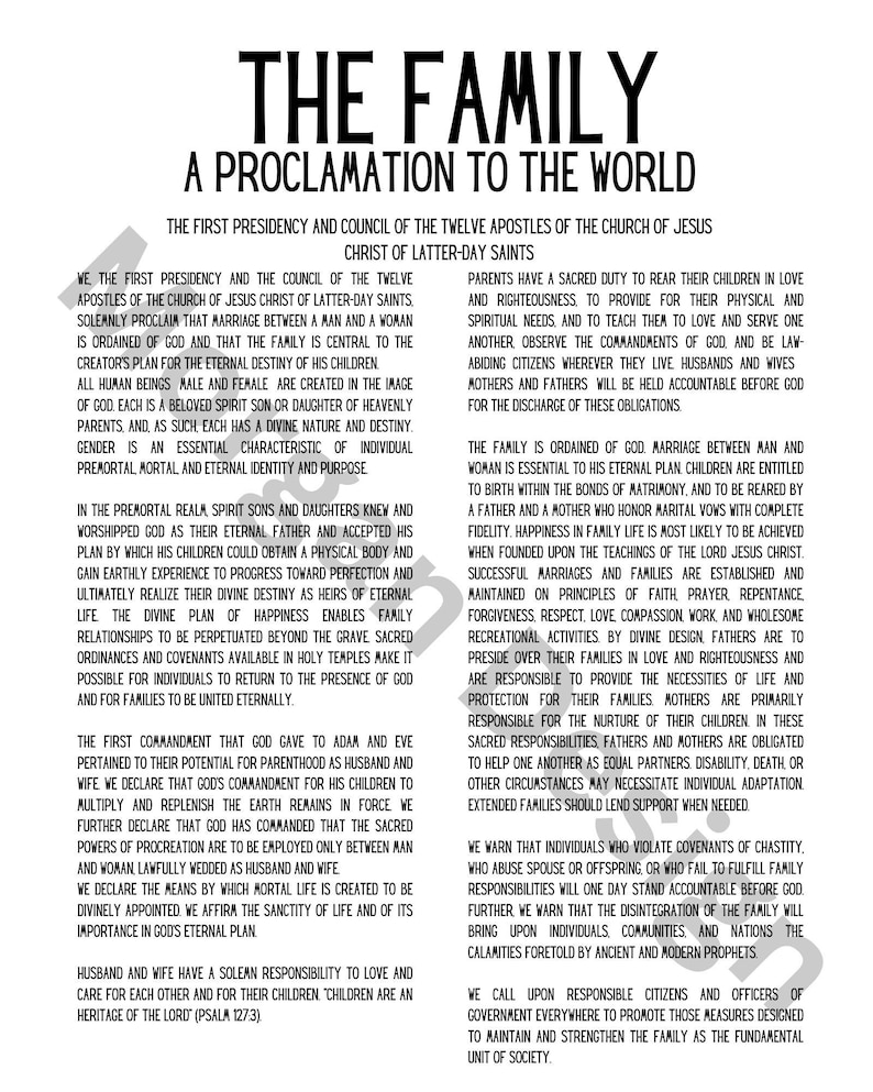 LDS Proclamation Posters | Digital Download | Font 8 - Etsy
