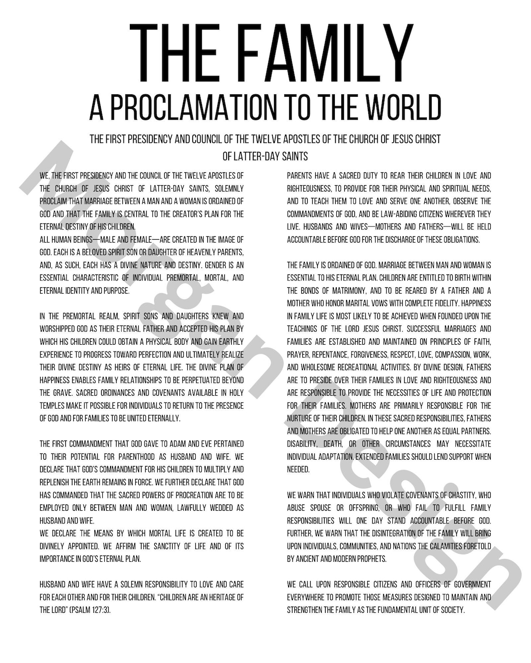 LDS Proclamation Posters | Digital Download | Font 10 - Etsy
