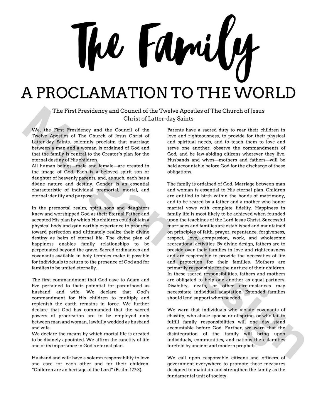 LDS Proclamation Posters | Digital Download | Font 4 - Etsy