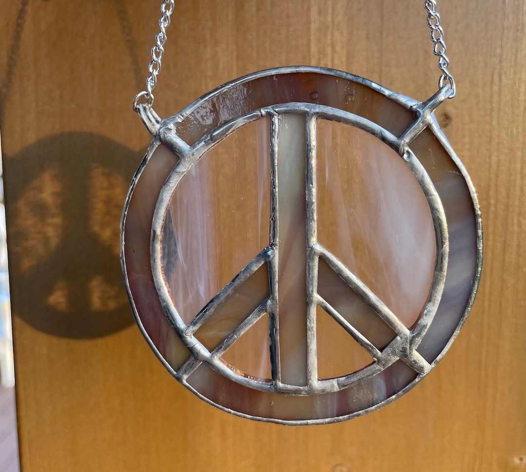 Peace Sign Suncatcher, Hippie Boho Decor Ornament, Purple Beige and ...