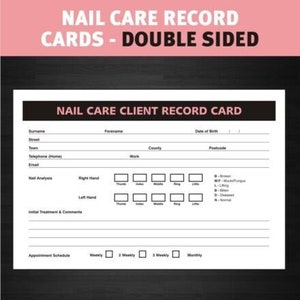Salon Client Card Nail Care Record Card Beauty Client Record Card ...