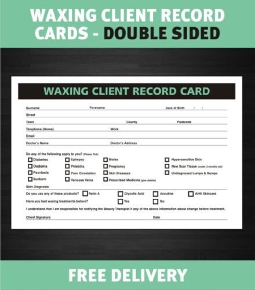 Salon Client Card Waxing Client Record Card Beauty Client Record Card ...