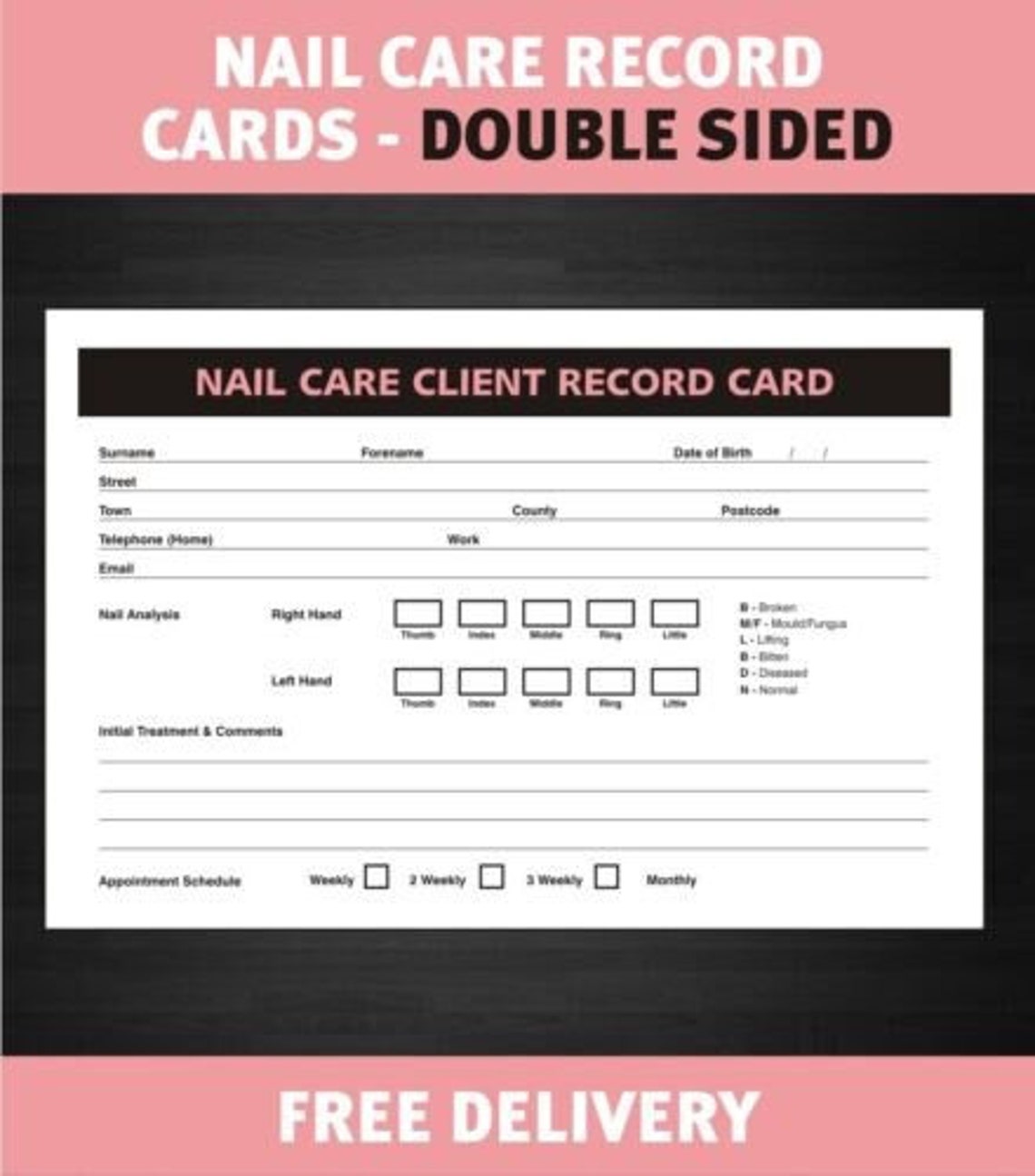 Salon Client Card Nail Care Record Card Beauty Client Record Card ...