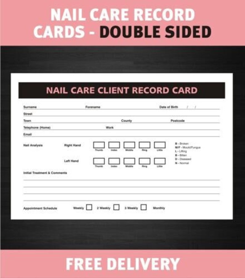 Salon Client Card Nail Care Record Card Beauty Client Record Card ...