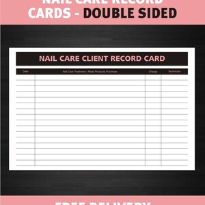 Salon Client Card Nail Care Record Card Beauty Client Record Card ...