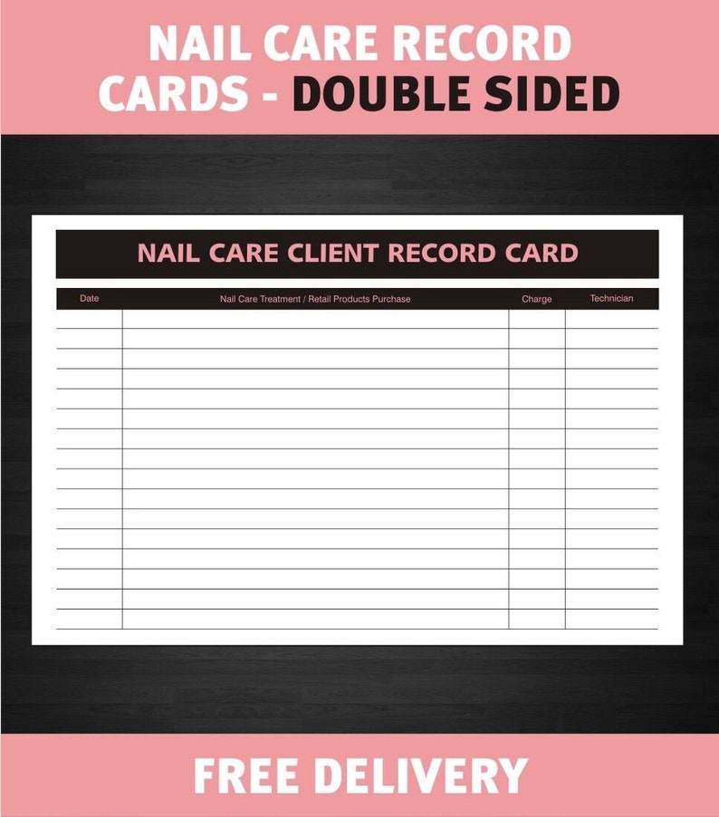 Salon Client Card Nail Care Record Card Beauty Client Record Card ...