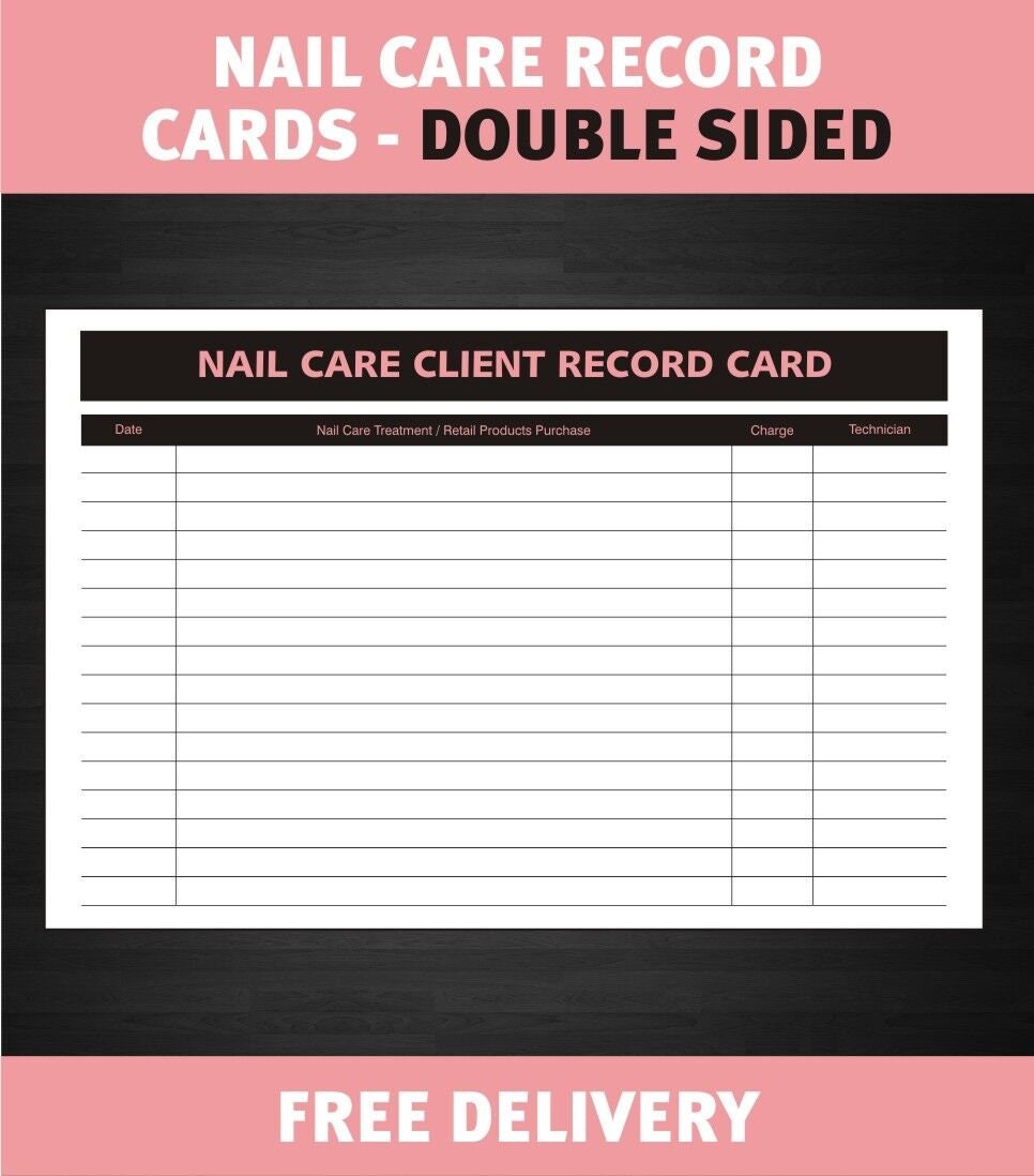 Salon Client Card Nail Care Record Card Beauty Client Record Card ...