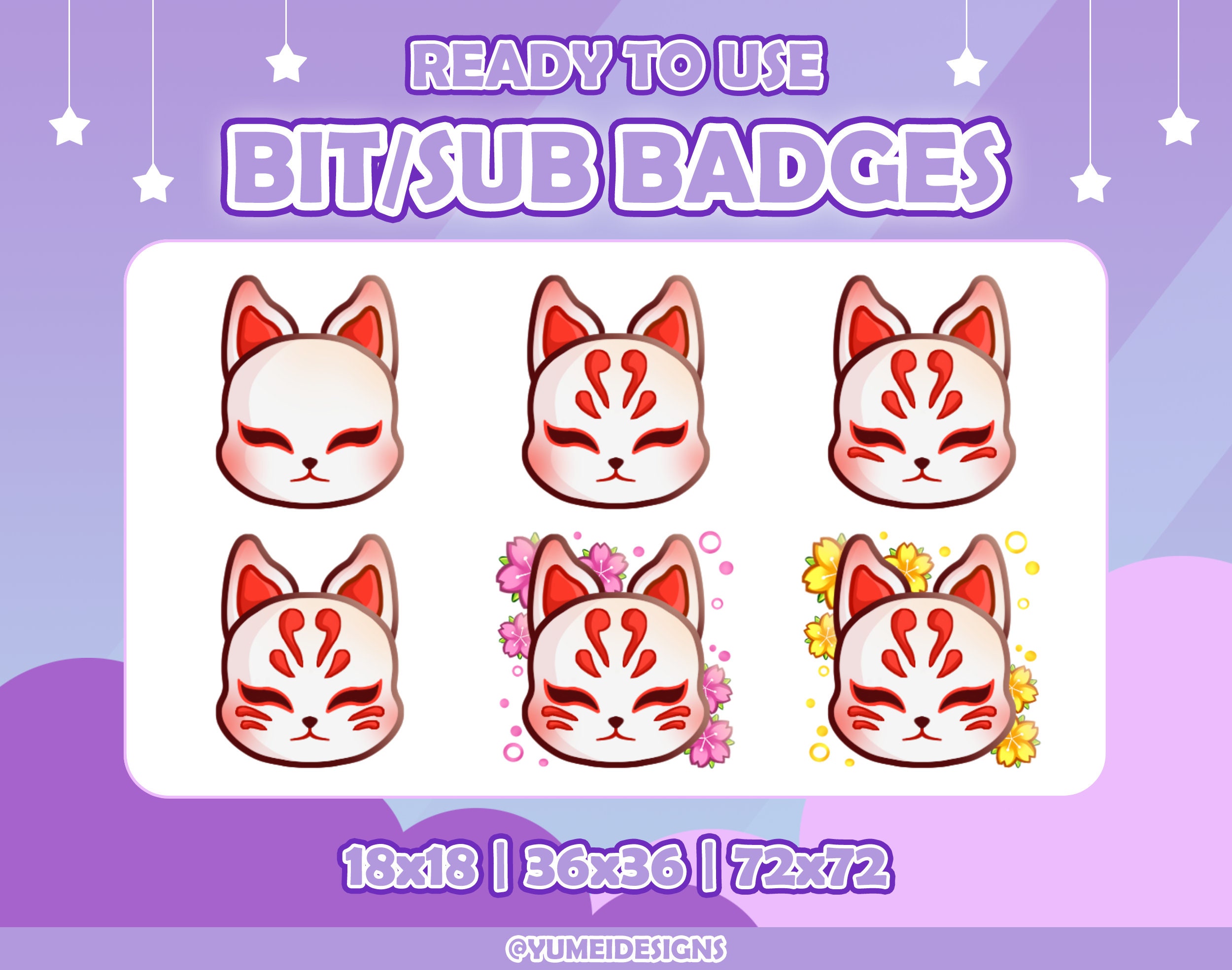 6 Kitsune Masks Twitch Sub Badges | Japanese Twitch Sub Badge - Kitsune ...