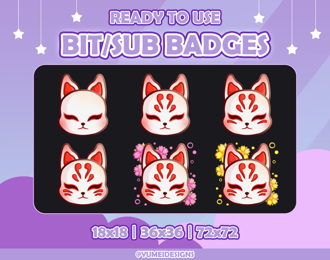 6 Kitsune Masks Twitch Sub Badges | Japanese Twitch Sub Badge - Kitsune ...