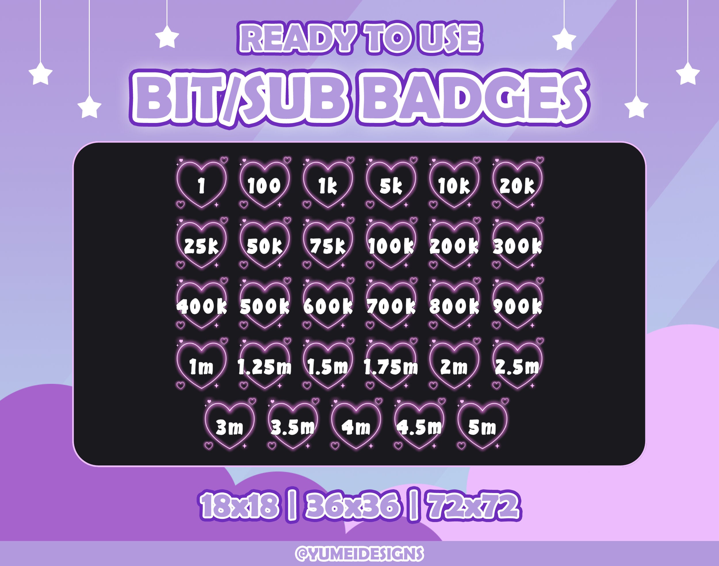 Neon Heart Twitch Bit Badges | Cute Bit Badges | Neon Twitch Sub Badges ...