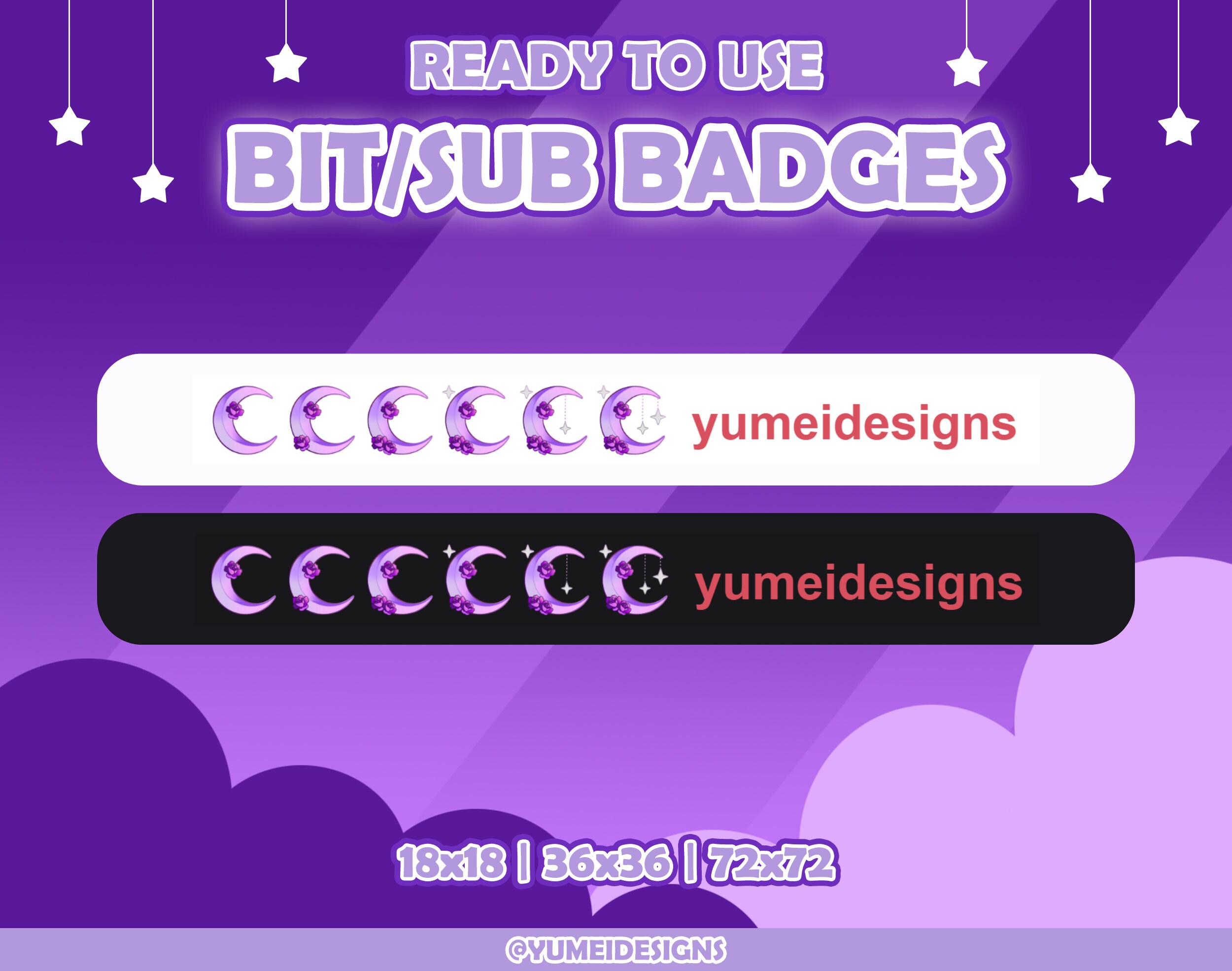 Moon & Stars Twitch Sub Badges Moon Bit Badges Purple Sub Badges Emotes ...