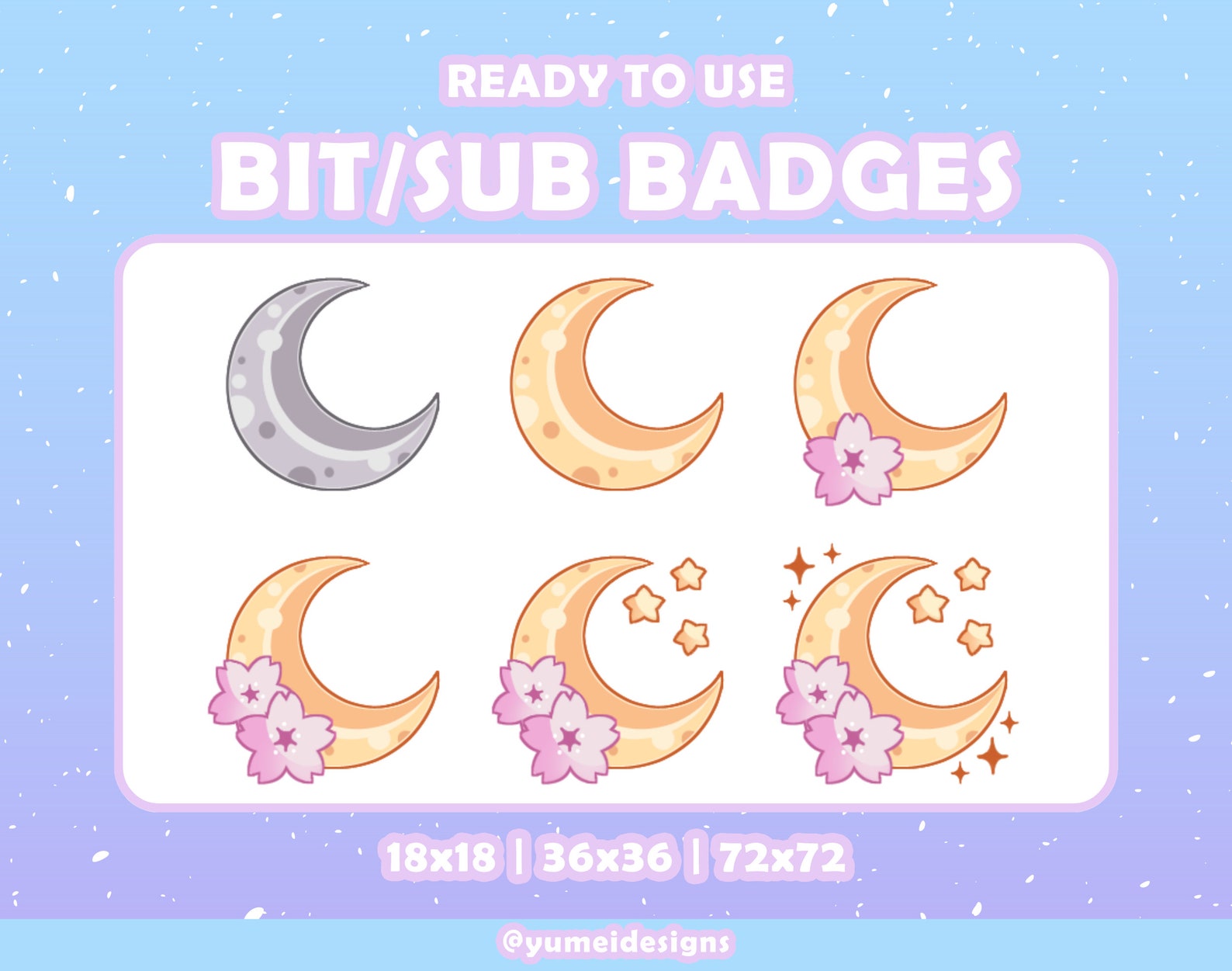 6 Sakura Moon Twitch Sub Badges | Cute Cherry Blossom Moon Sub Badges for Streamers | Moon Bit ...