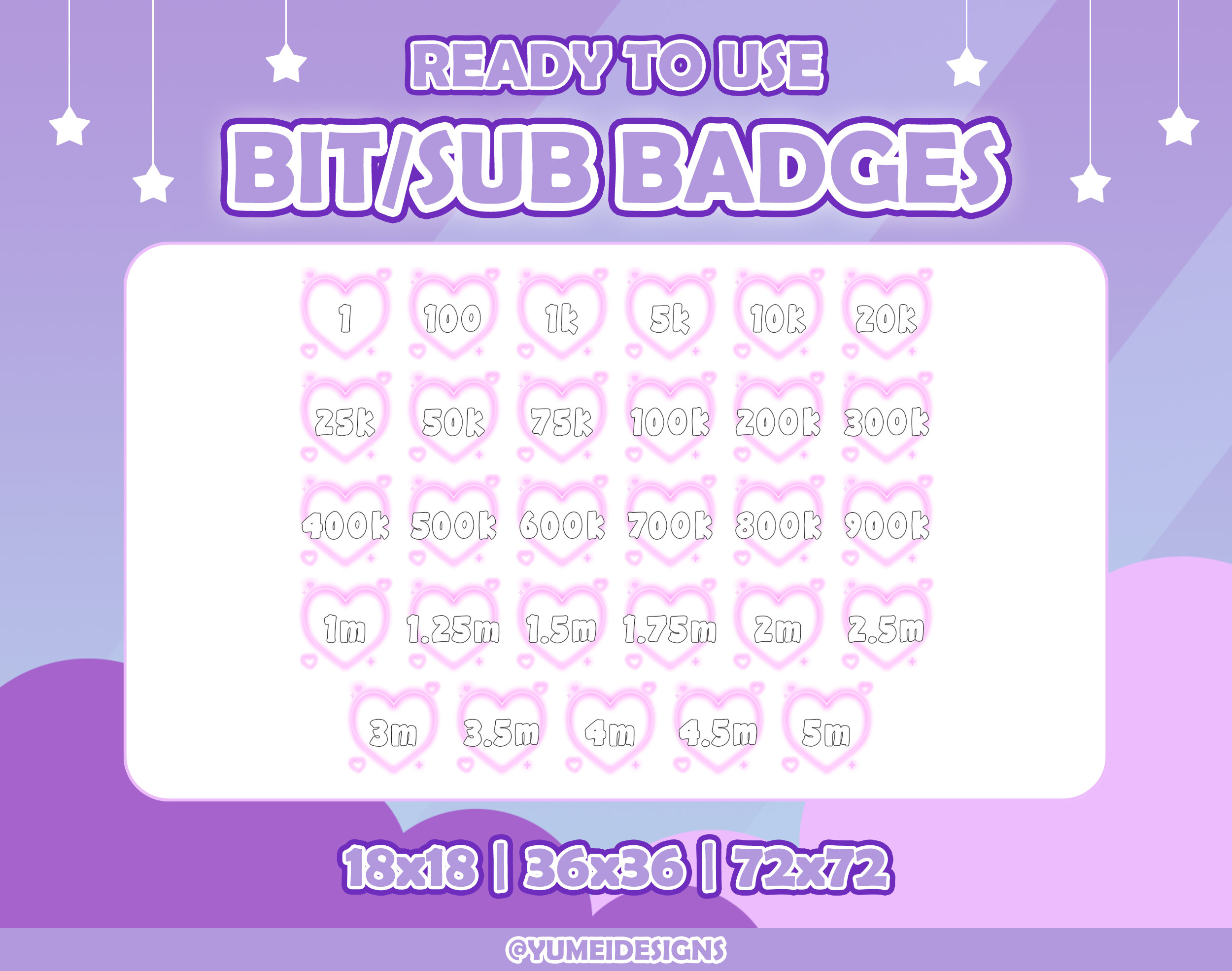 Neon Heart Twitch Bit Badges | Cute Bit Badges | Neon Twitch Sub Badges ...