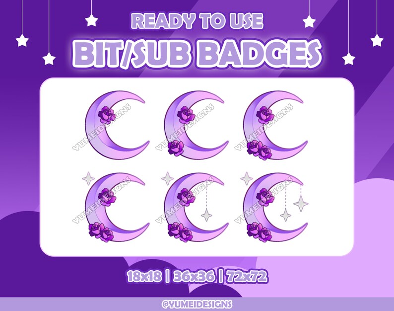 Moon & Stars Twitch Sub Badges Moon Bit Badges Purple Sub - Etsy