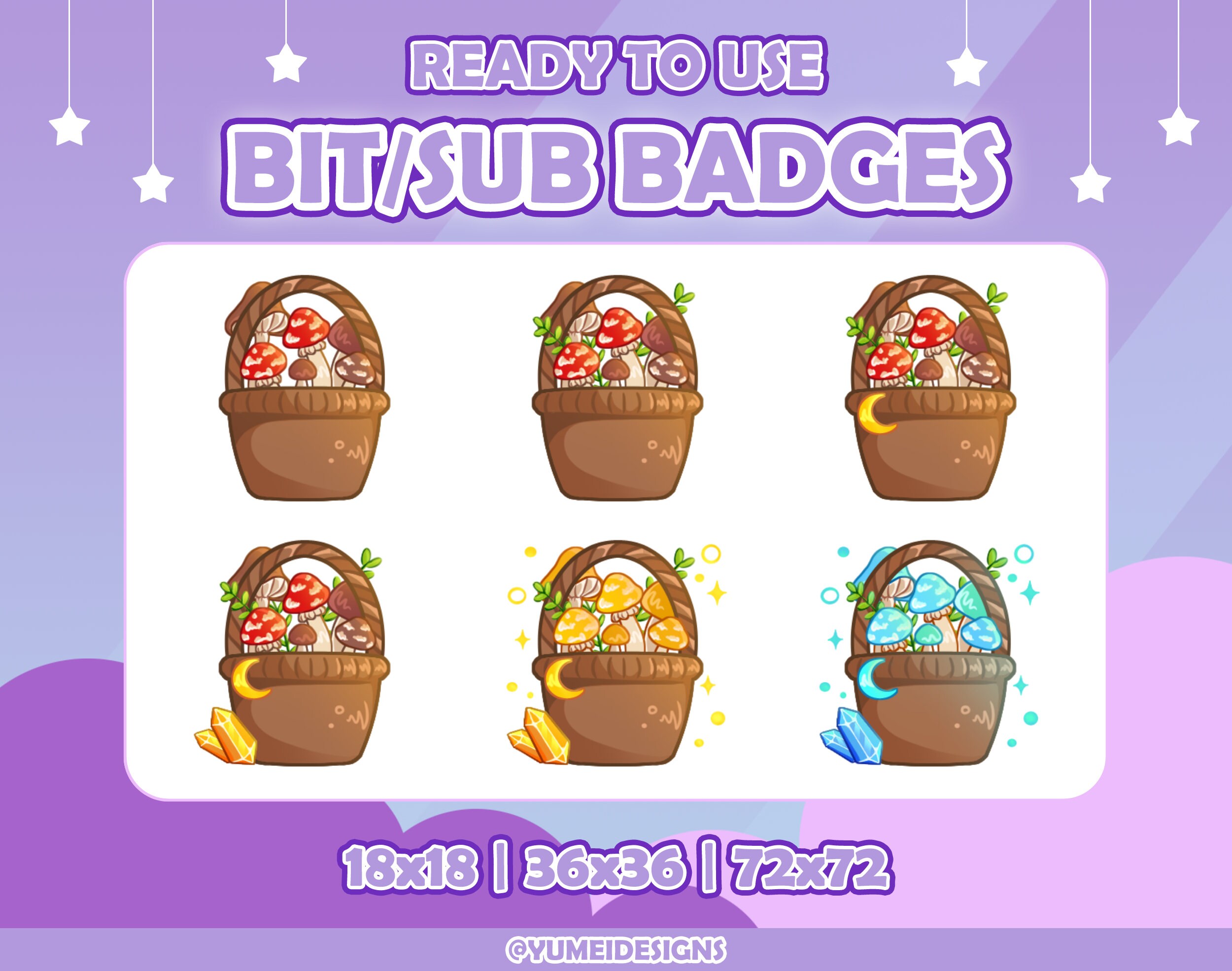 Cottagecore Mushroom Basket Twitch Sub Badges | Cozy Cottagecore Bit ...