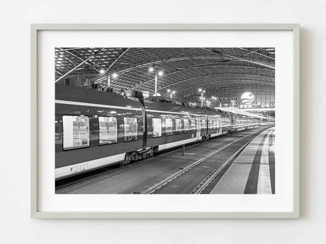 Black White Train Station With Stationary Train Dresden Germany Wall ...
