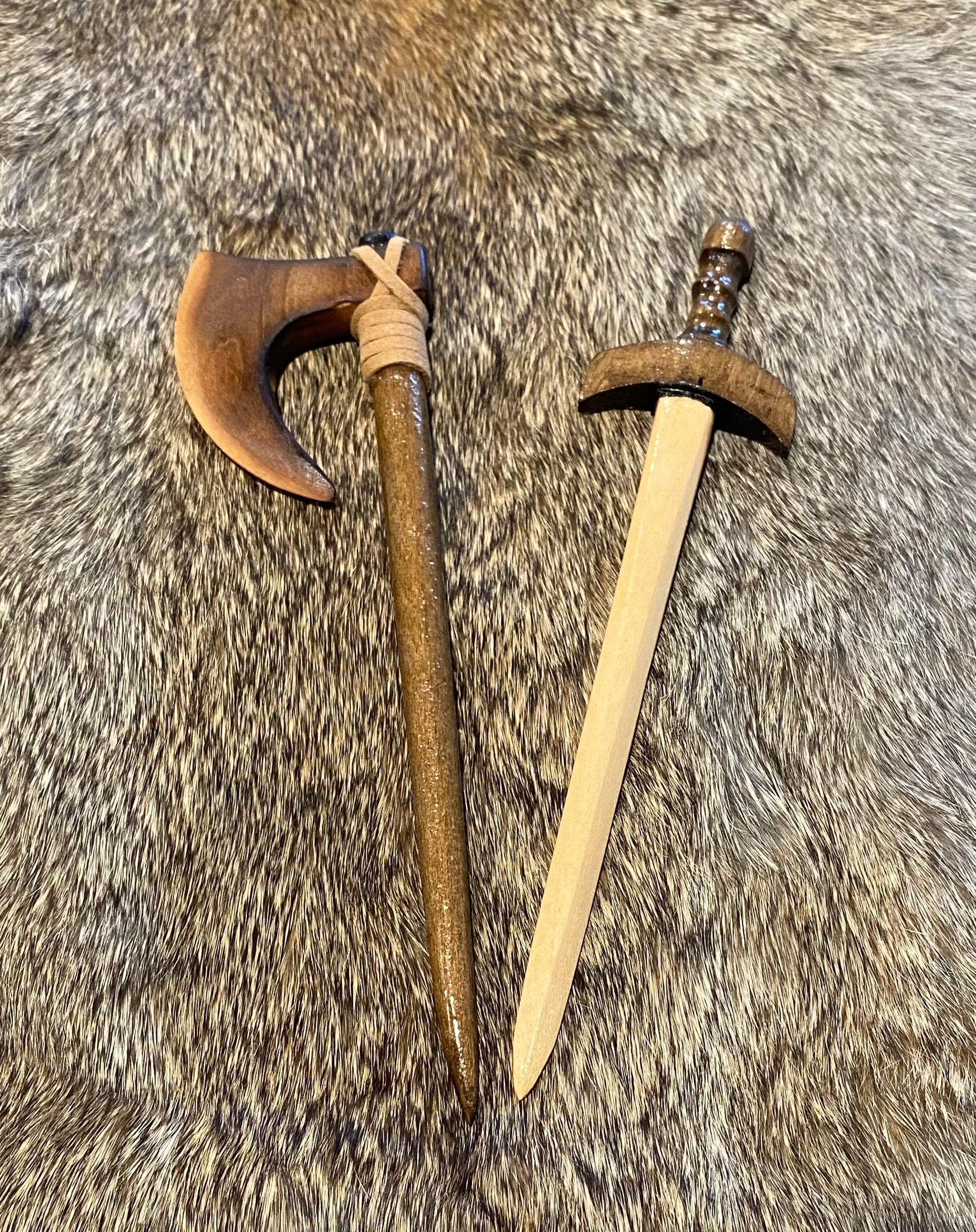 Hand Carved Axe and Sword Hairpins - Etsy