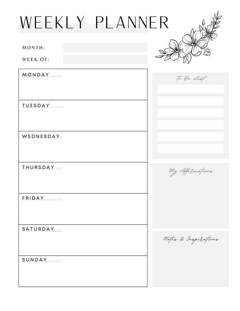 Weekly Planner Printable,fillable Planner,minimal Productive Planner ...