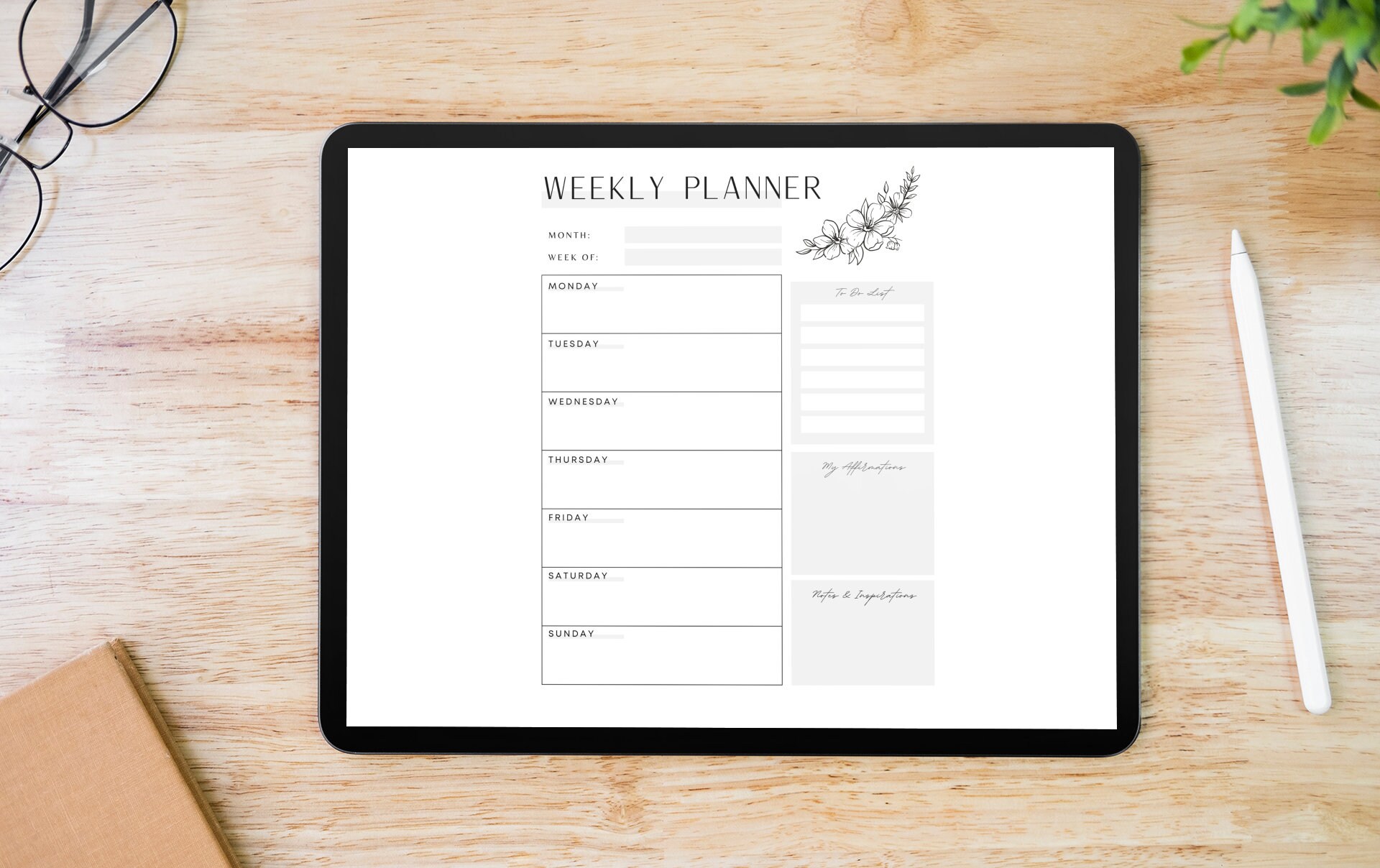 Weekly Planner Printable,fillable Planner,minimal Productive Planner ...
