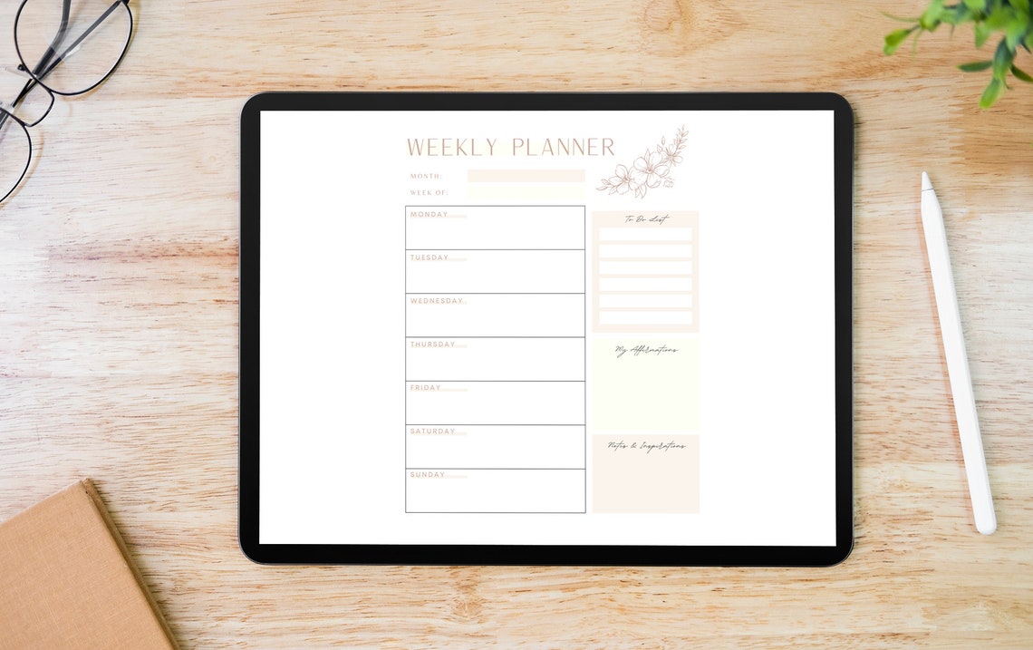 Weekly Planner Printable,fillable Planner,minimal Productive Planner ...