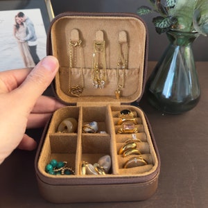 Custom Initial Jewelry Box, Engraved Vegan Leather Jewelry Storage ...