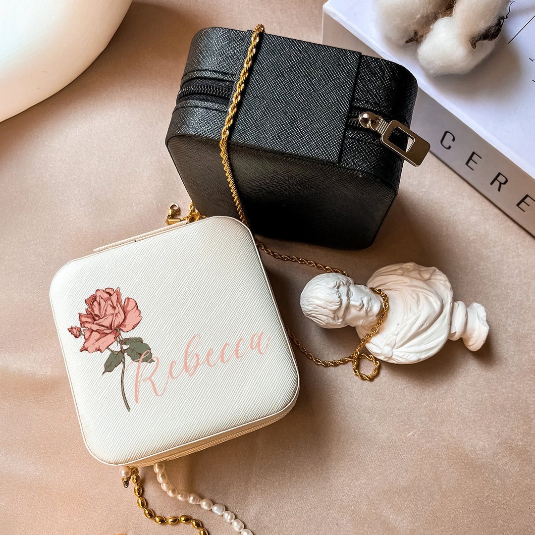 Rose Birth Flower Jewelry Box, Personalized Name Jewelry Box for ...