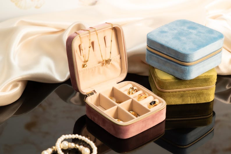 Black Velvet Small Jewelry Box, Personalized Birth Flower Jewelry Box ...