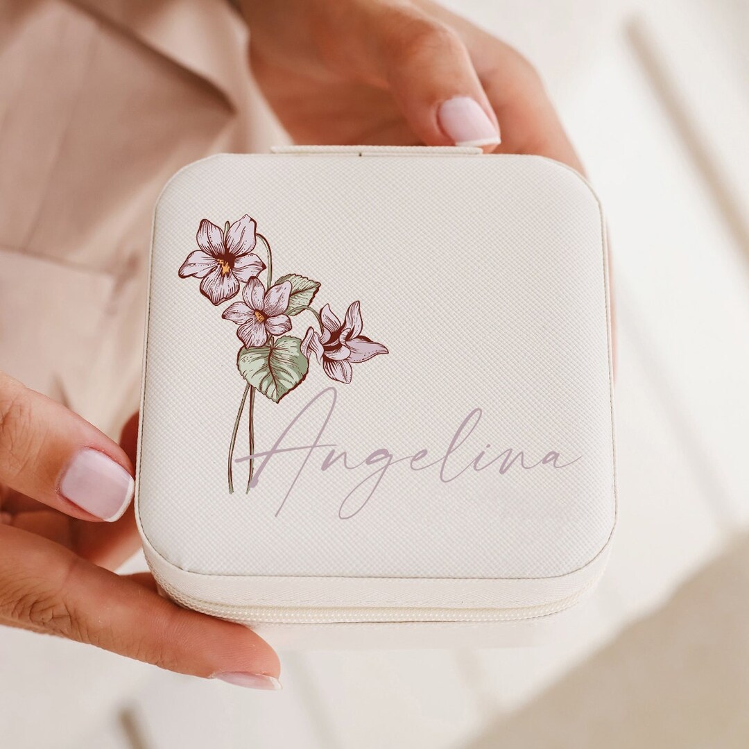 Personalized Square Jewelry Box, Name and Birth Flower Jewelry Box ...